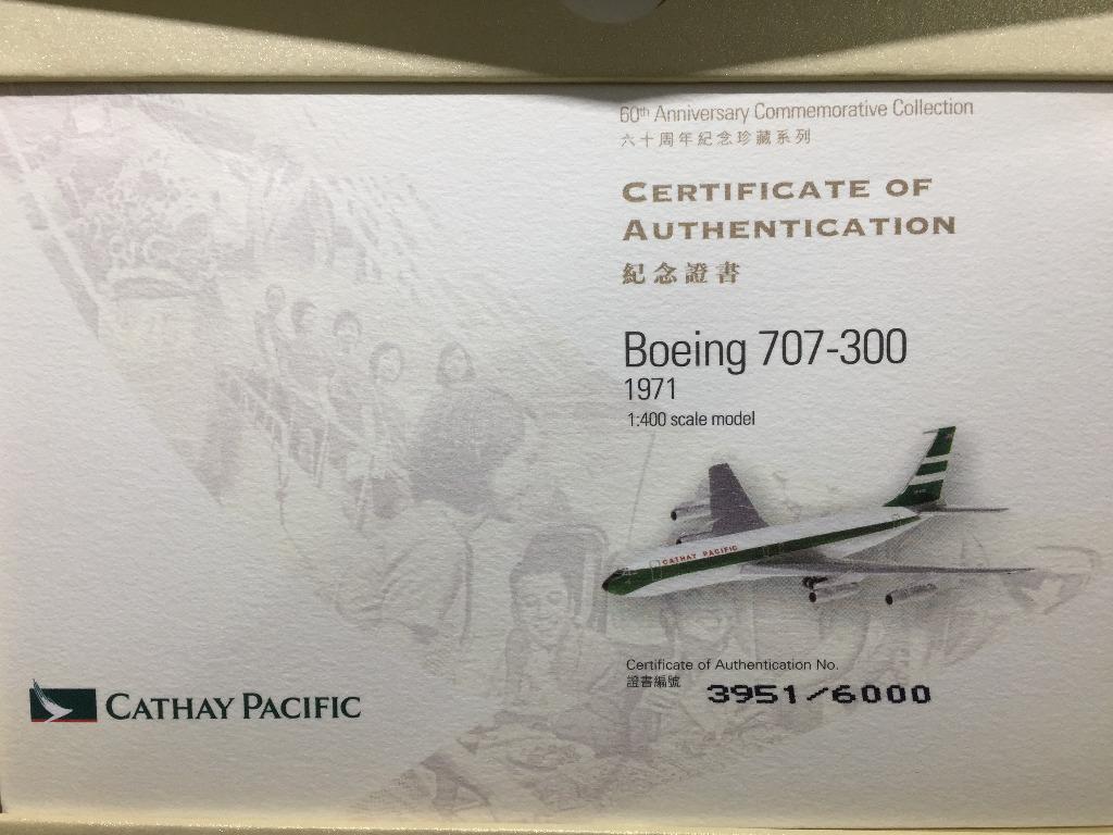 CATHAY PACIFIC 1/400 BOEING 707-300 60th ANNIVERSARY VR-HGH (00090 ...